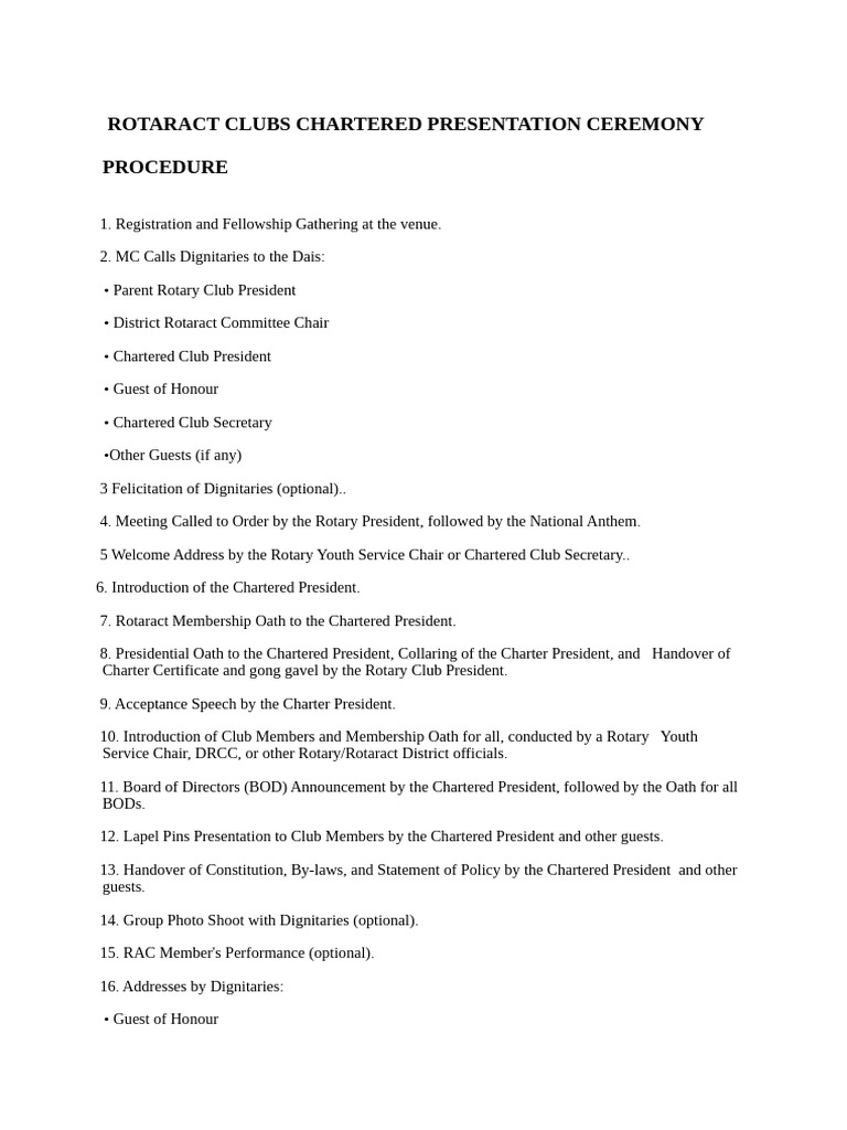 Rotaract Club Charter Ceremony Guide | PDF