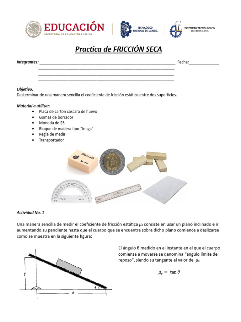 Practica de Friccion Seca | PDF | Fricción | Ingeniería mecánica