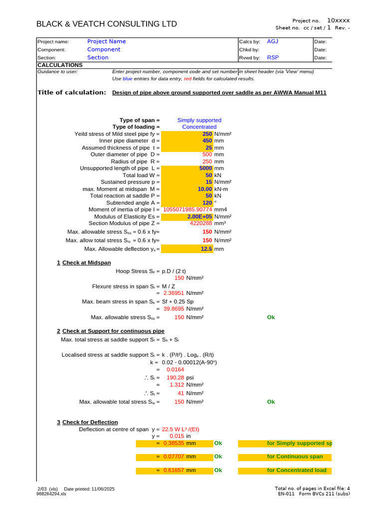Form211 - Pipe THK Design-Above Ground - AWWA - AGJ | PDF | Bending | Physical Sciences