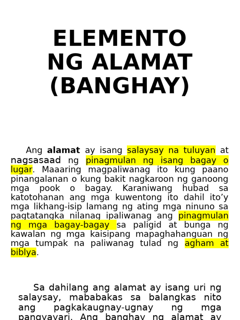 WEEK 1 - Elemento NG Alamat (Banghay) (Autosaved) | PDF