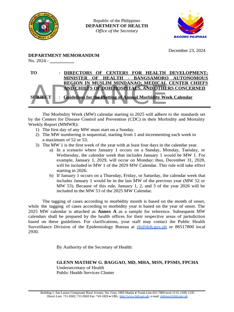 2025 Morbidity Week Calendar Guidelines | PDF | Public Health | Health ...