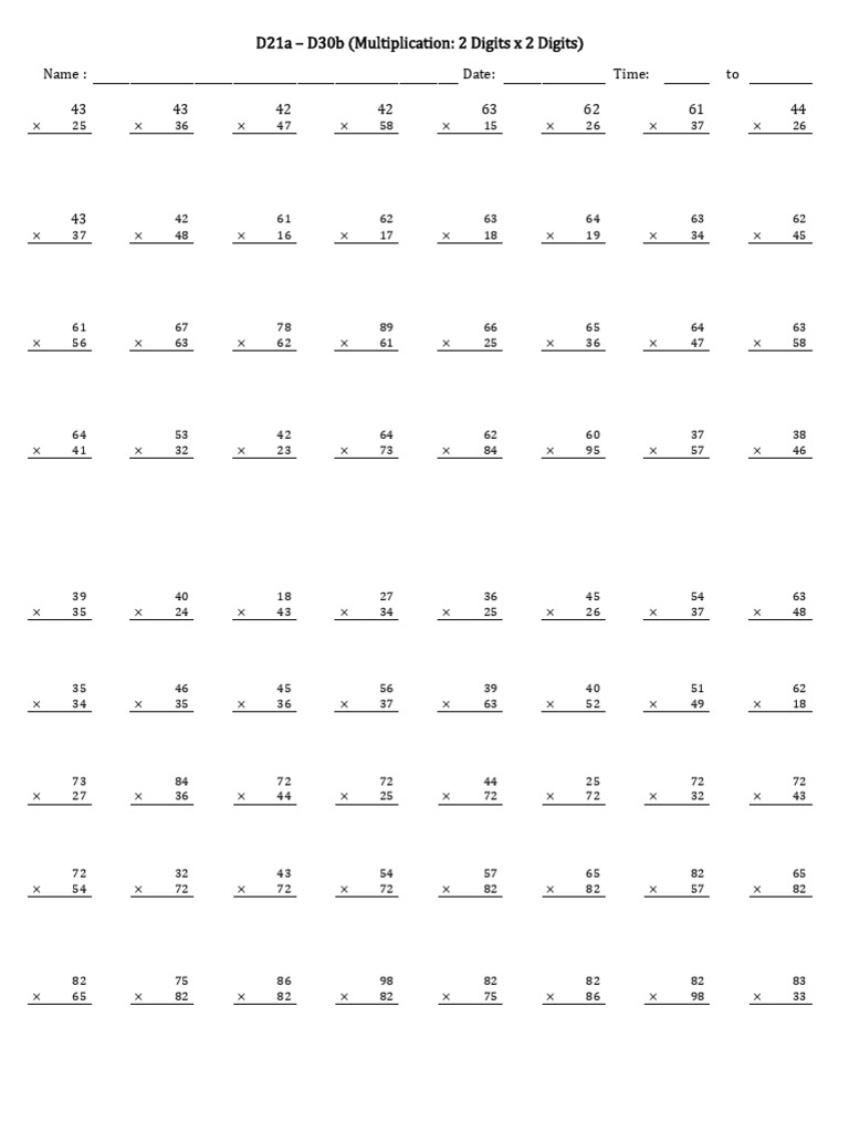 D21a - D30b (Multiplication - 2 Digits X 2 Digits) | PDF