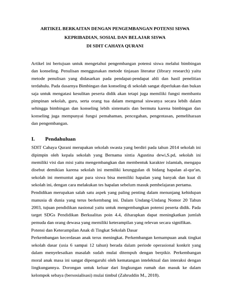 Artikel Berkaitan Dengan Pengembangan Potensi Siswa | PDF