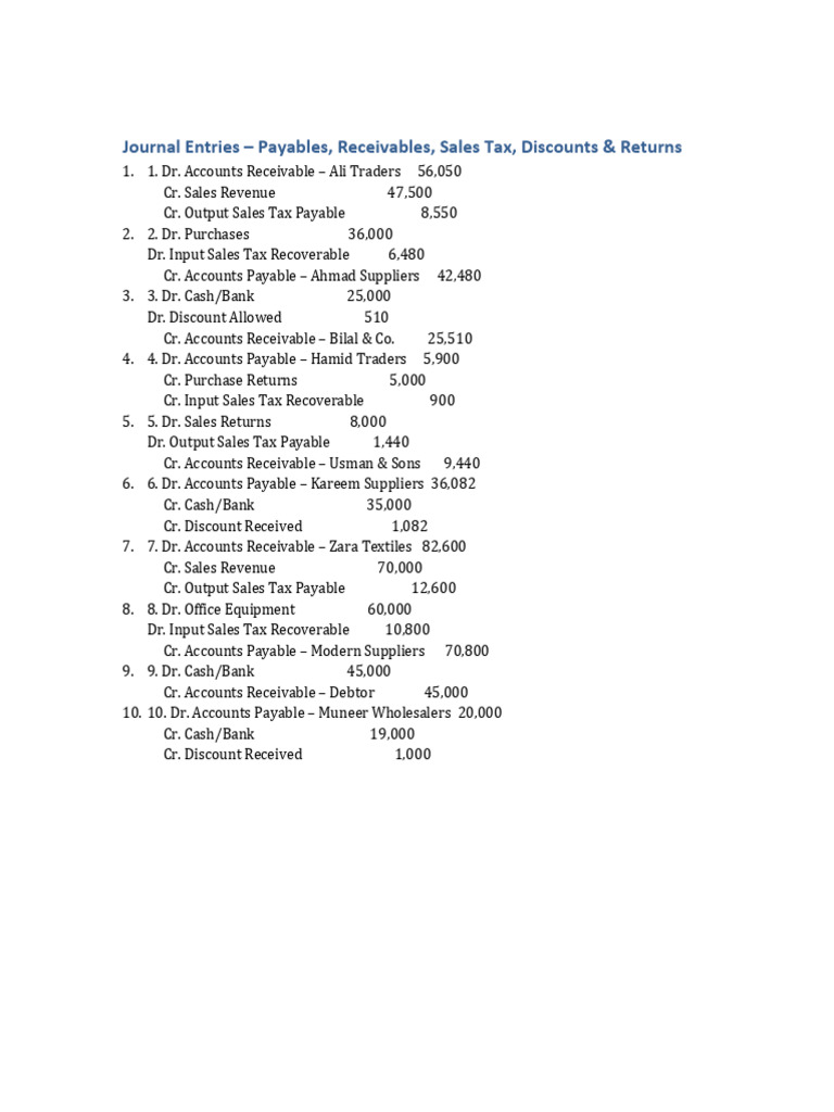 Journal Entries Payables Receivables | PDF