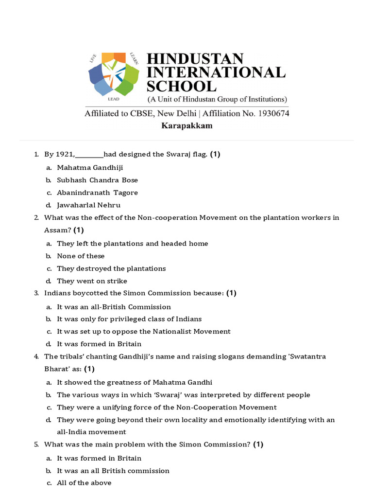 Nationalism in India Test Paper 04 | PDF | Mahatma Gandhi | Nonviolence