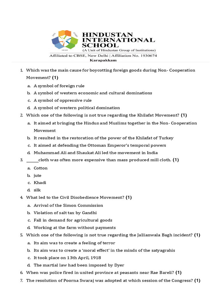 Nationalism in India Test Paper 03 | PDF | Mahatma Gandhi