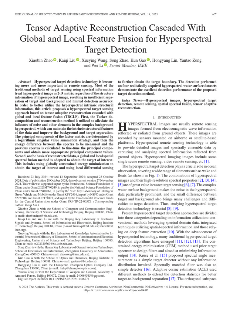 Tensor Adaptive Reconstruction Cascaded With Global and Local Feature Fusion For Hyperspectral ...