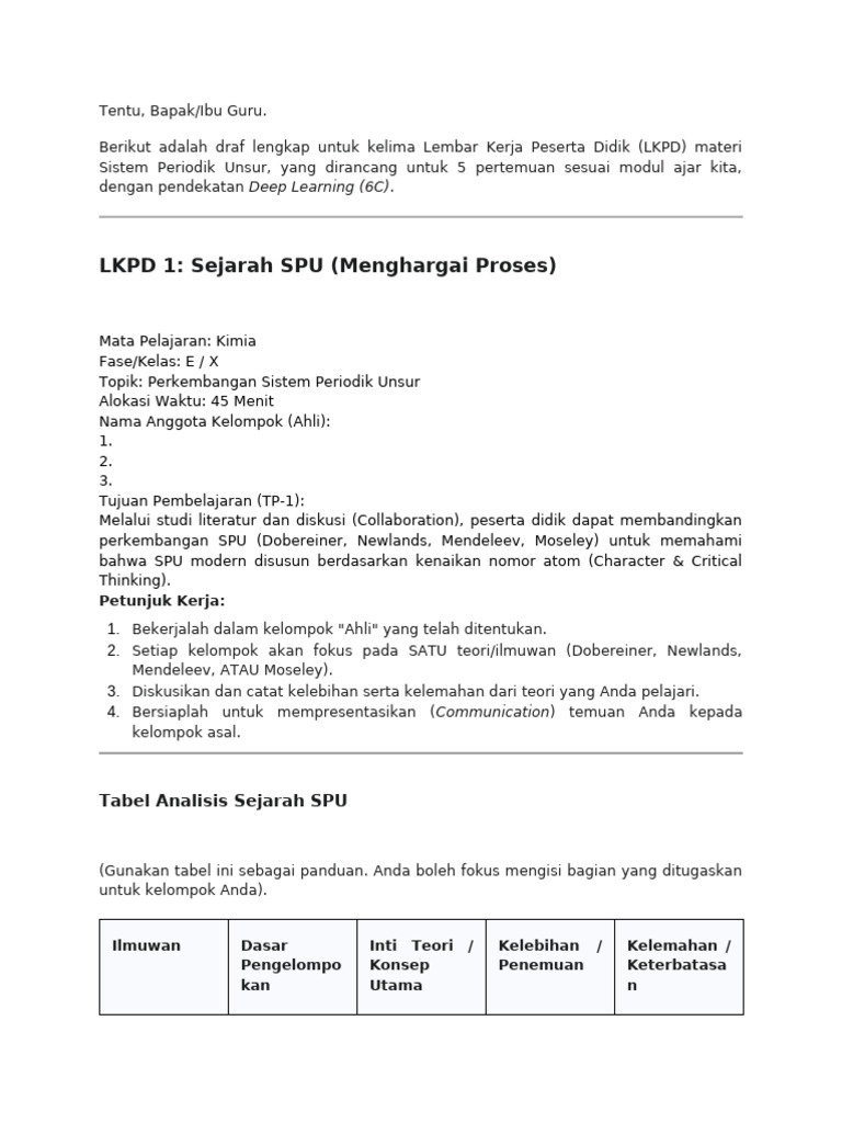 LKPD TABEL PERIODIK | PDF