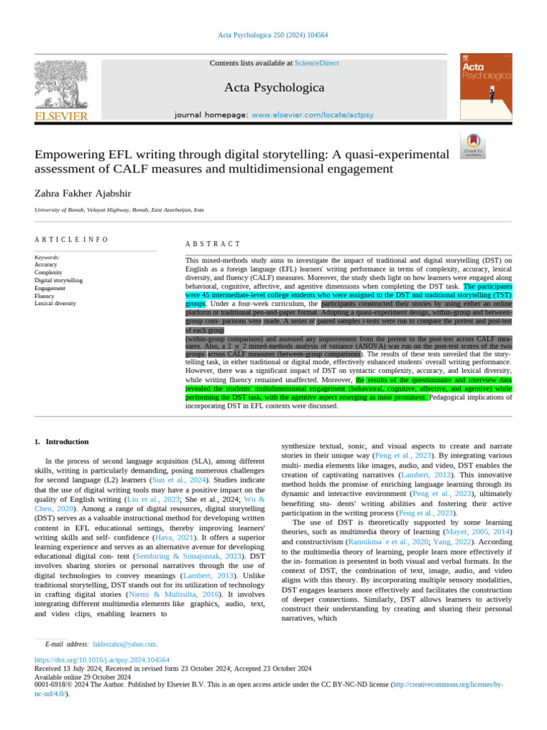 EFL Writing Enhancement via Digital Storytelling | PDF | Learning ...