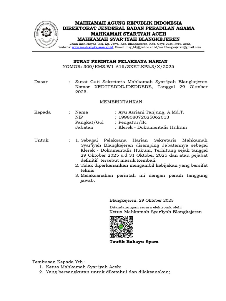 Surat PLH - 300 - KMS.W1-A16 - SKET - KP5.3 - X - 2025 | PDF
