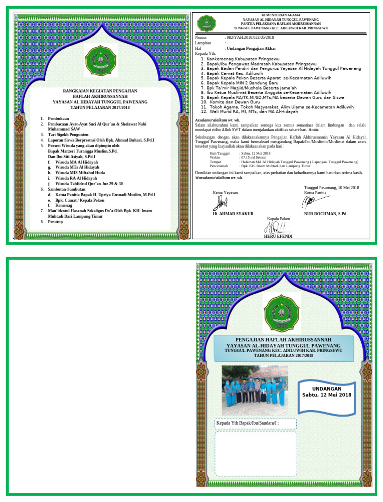 Undangan Haflah Akhirussannah 2018 | PDF