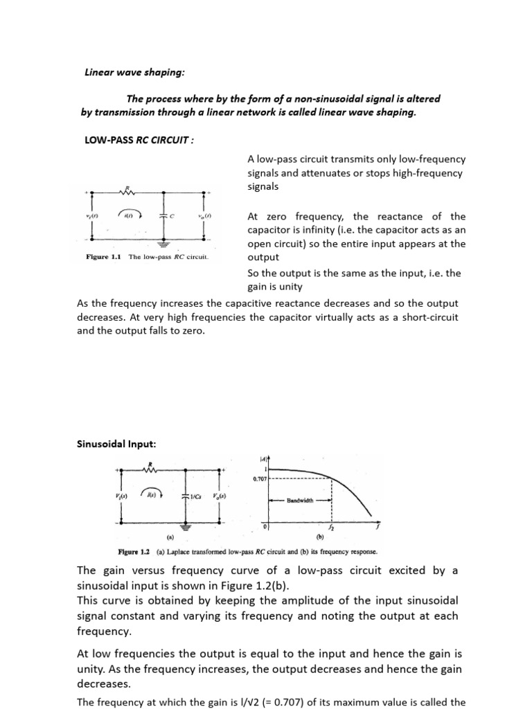Linear Wave shaping and Multivibrators | PDF | Capacitor | Low Pass Filter
