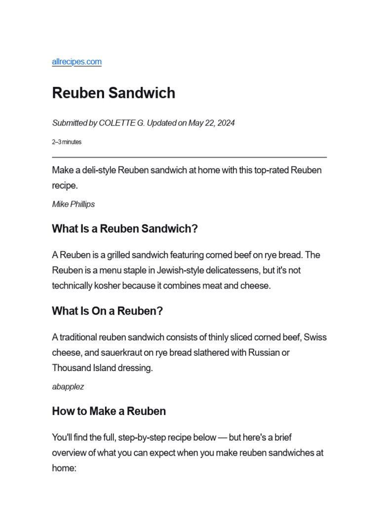 Reuben Sandwich | PDF