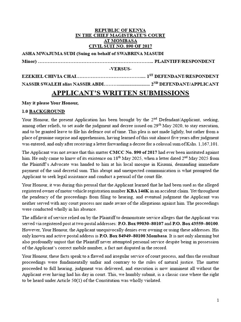 Applicant's Submissions | PDF | Lawsuit | Judgment (Law)