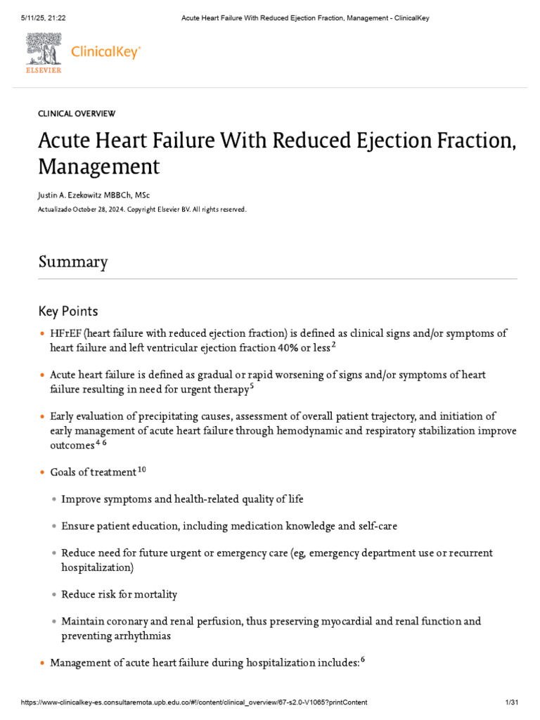 Acute Heart Failure With Reduced Ejection Fraction, Management ...