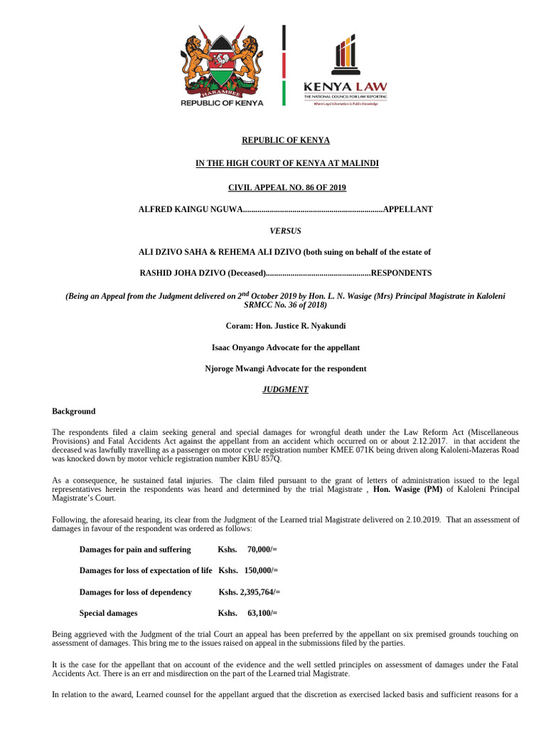 Alfred Kaingu Nguwa v Ali Dzivo Saha Rehema Ali Dzivo (Both Suing on ...
