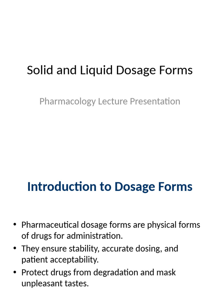 Solid and Liquid Dosage Forms Pharmacology Lecture Large Font | PDF ...