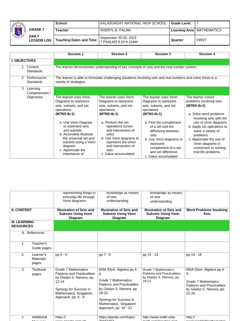 WEEK 2 MATH 7 | PDF | Set (Mathematics) | Mathematics