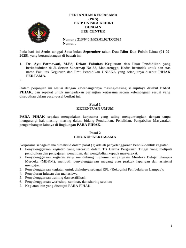 Kerjasama FKIP UNISKA dan Fee Center | PDF