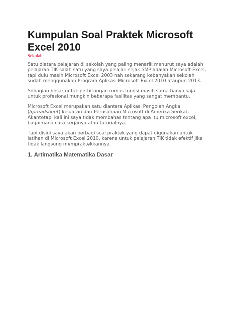 Kumpulan Materi Dan Soal Praktek Microsoft Excel 2010 | PDF