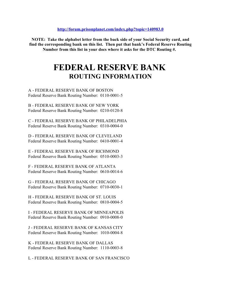 Federal Reserve Bank Routing Numbers List | PDF | Social Science