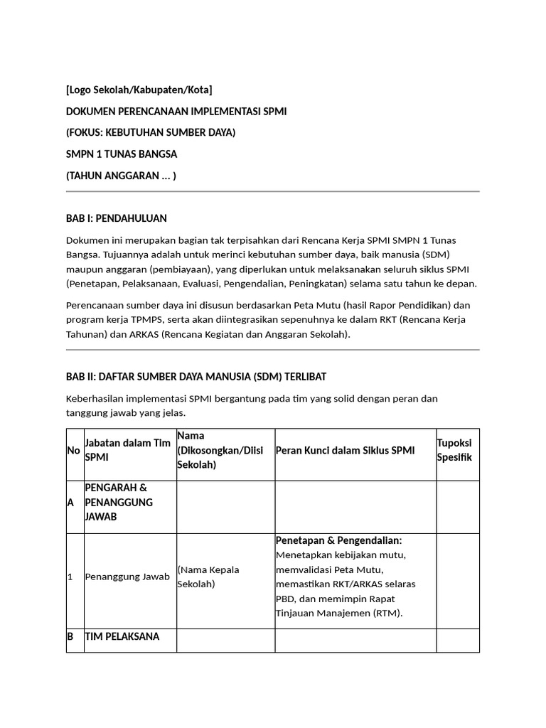 Rencana Implementasi SPMI SMPN 1 | PDF