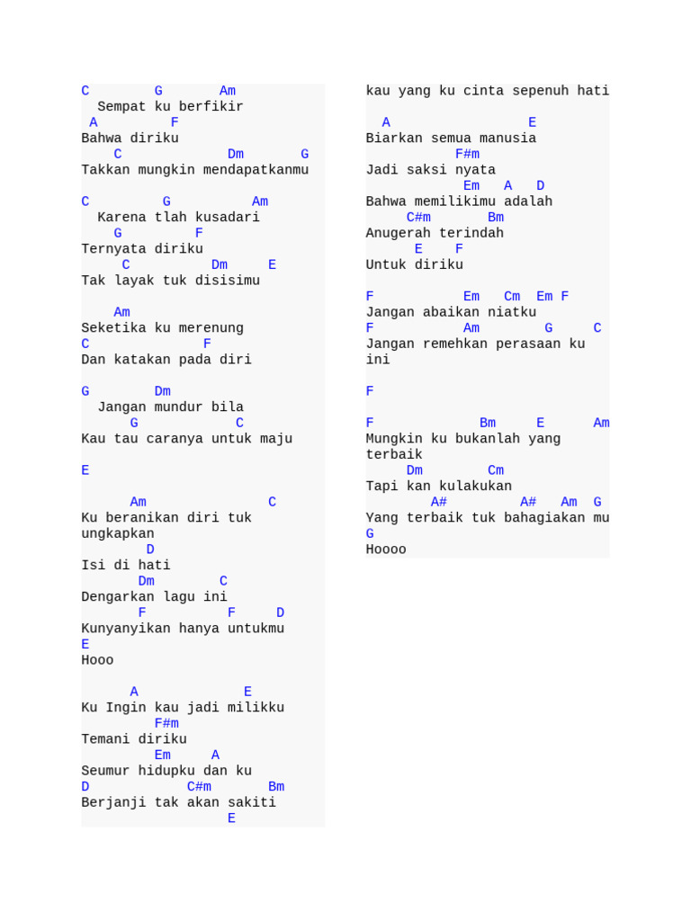 Lirik Lagu Cinta dan Harapan | PDF