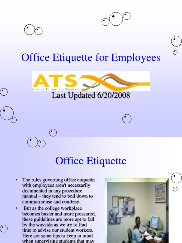 Office Etiquette For Employees: Last Updated 6/20/2008 | PDF ...