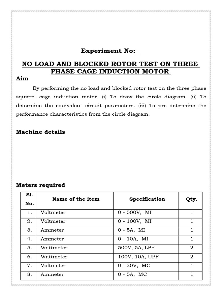 No Load & Blocked Rotor Test Guide | PDF | Electric Motor ...