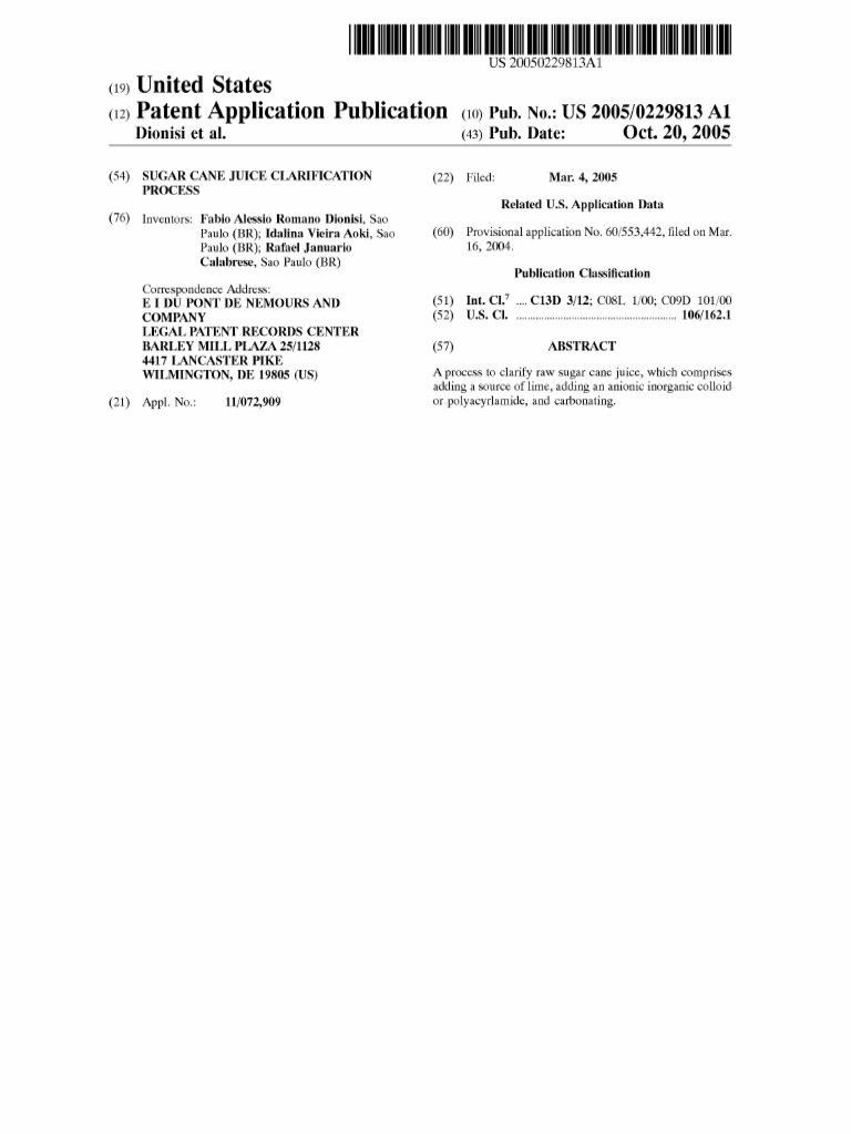 Us20050229813a1-Sugar Cane Juice Clarification Process | PDF | Silicon ...