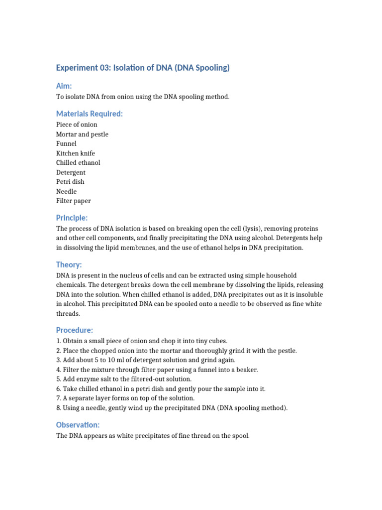 DNA Isolation Experiment | PDF