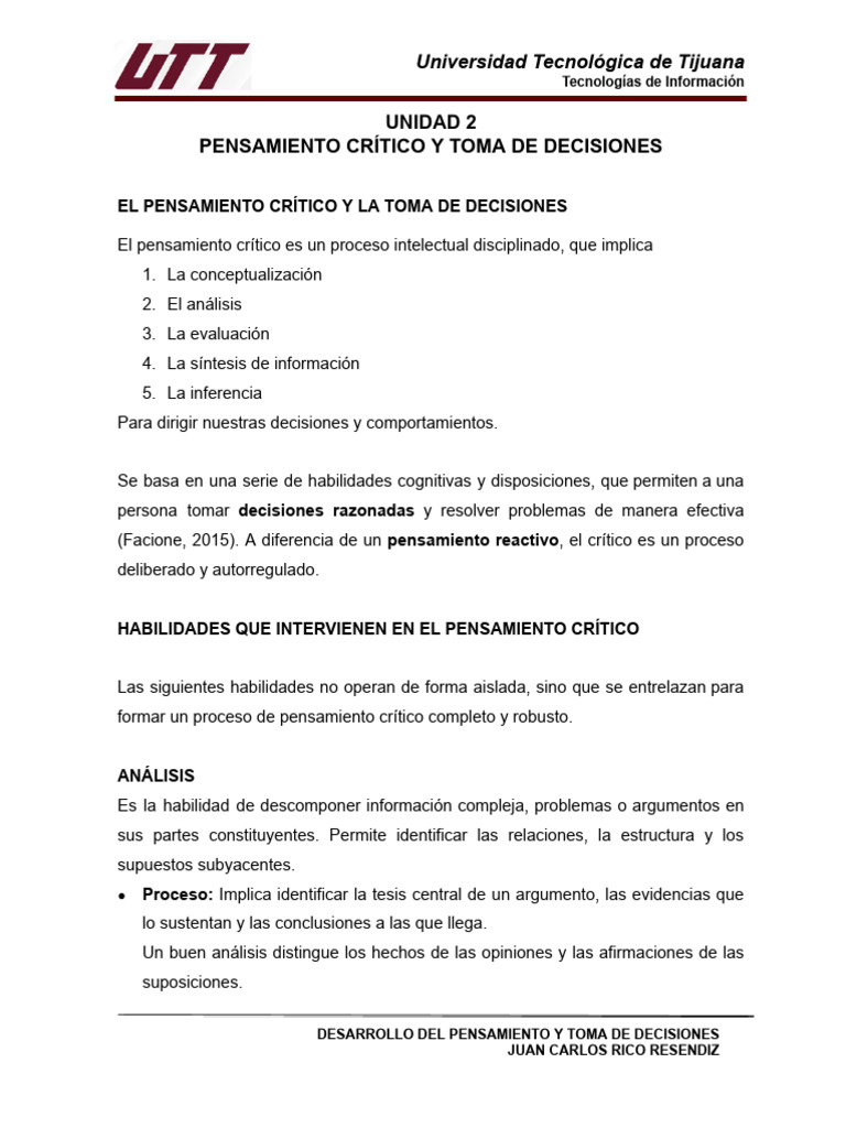 Pensamiento Crítico y Decisiones Efectivas | PDF | Pensamiento | Toma ...