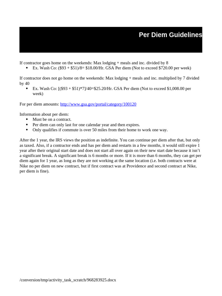 Per Diem Guidelines 12.03.12 | PDF