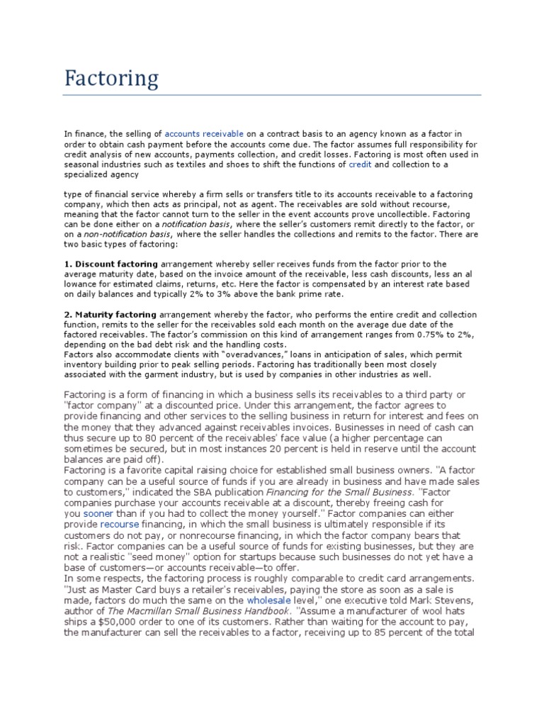 Factoring: Accounts Receivable | PDF | Factoring (Finance) | Economies