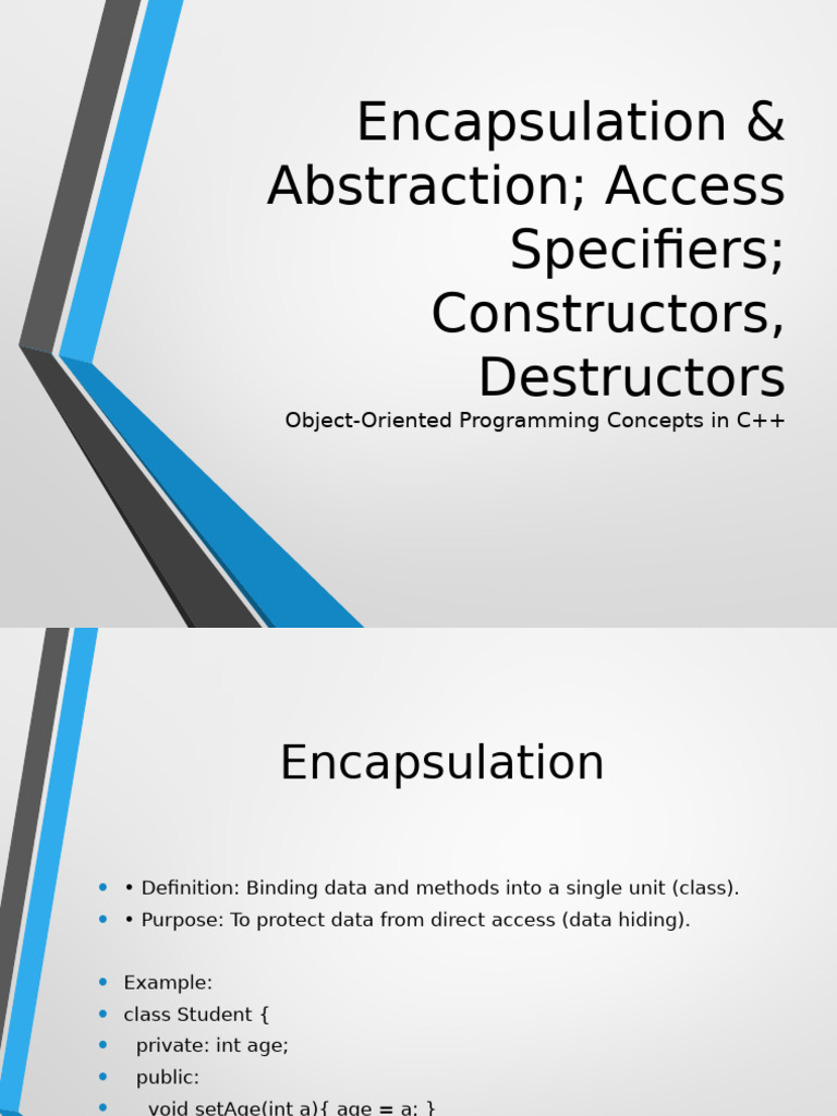 Encapsulation Abstraction Constructors Destructors | PDF