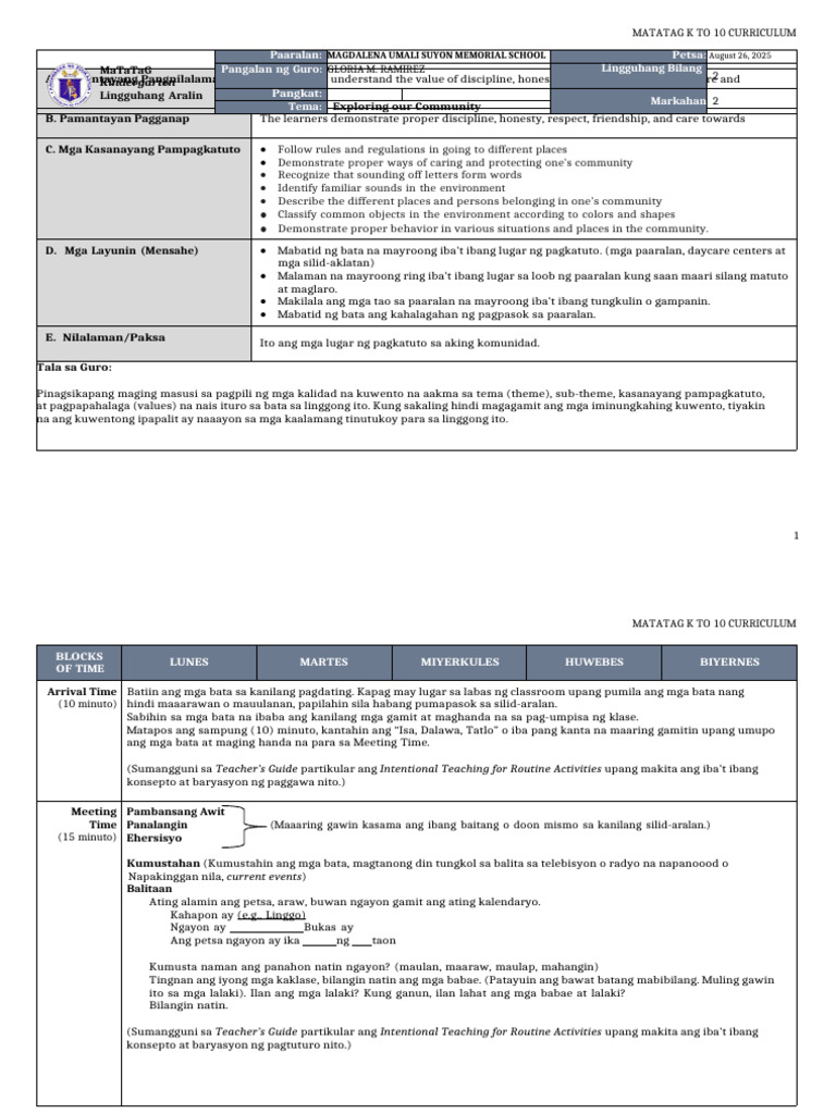 DLL Kindergarten q2 w2 | PDF