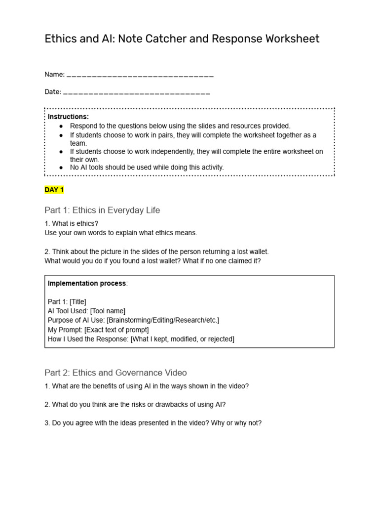 Worksheet_ Ethics and AI | PDF | Human Communication | Cognition