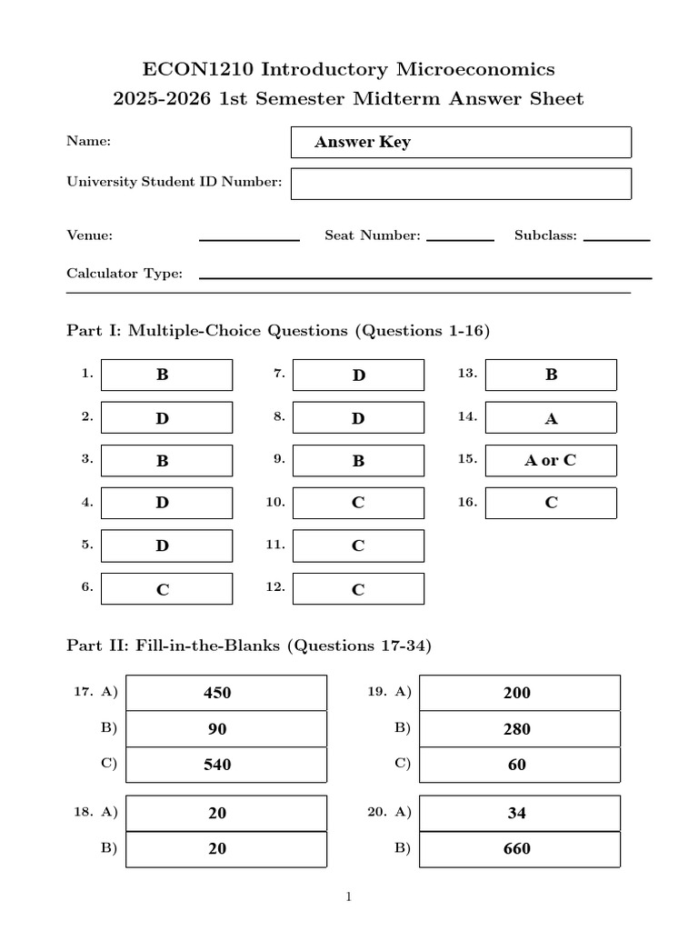ECON1210 Midterm Answer Key | PDF