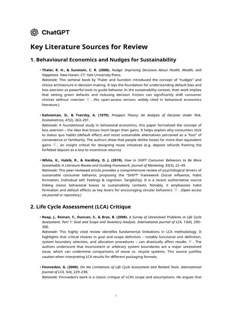 Key Literature Sources For Review | PDF | Life Cycle Assessment ...