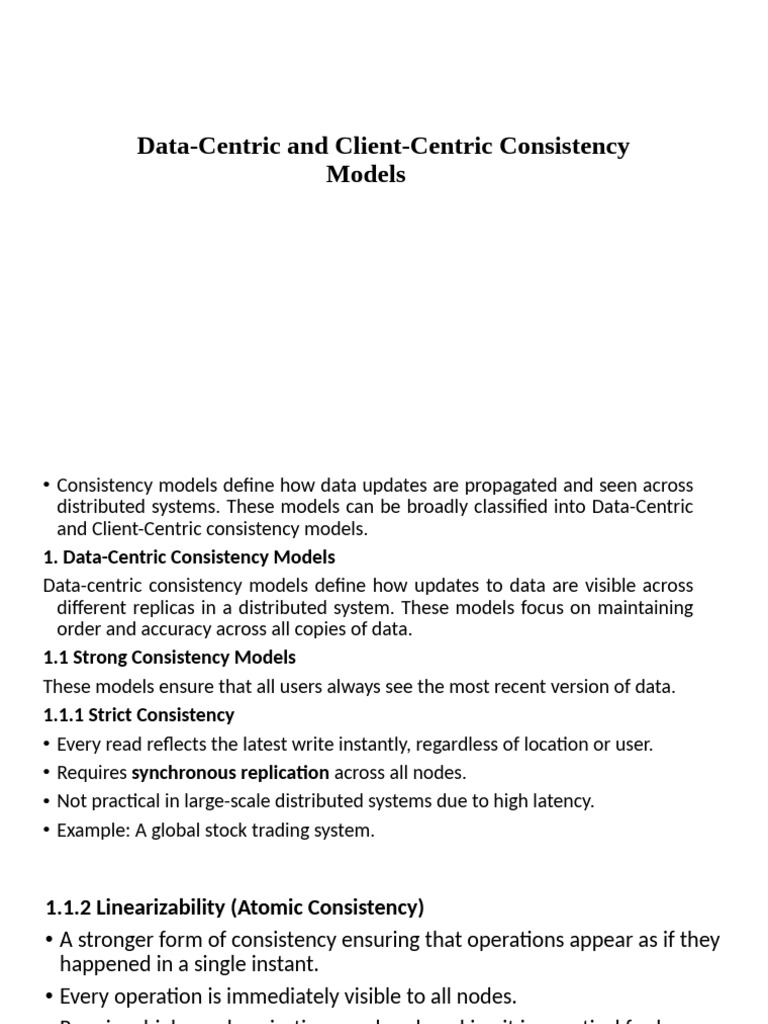 Data-Centric and Client-Centric Consistency Models | PDF | Distributed ...