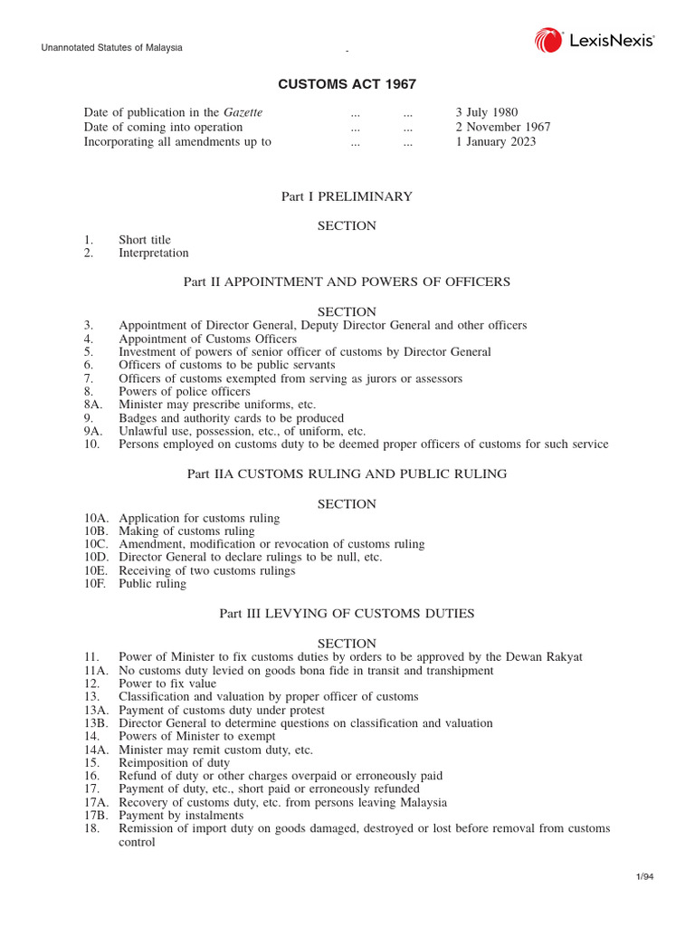 Malaysia Customs Act 1967 Overview | PDF | Customs | Alcoholic Beverages