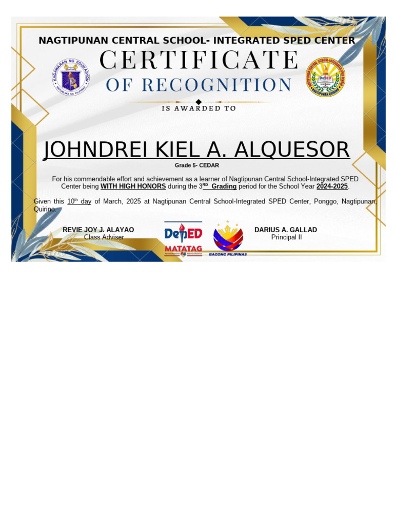 Certificates With Honors 2024 2025 | PDF