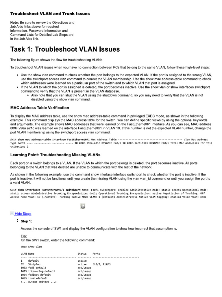 Lab3-Troubleshoot-Vlan and Trunk Issues | PDF