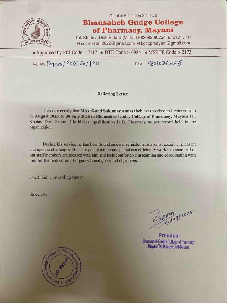 Relieving Letter | PDF