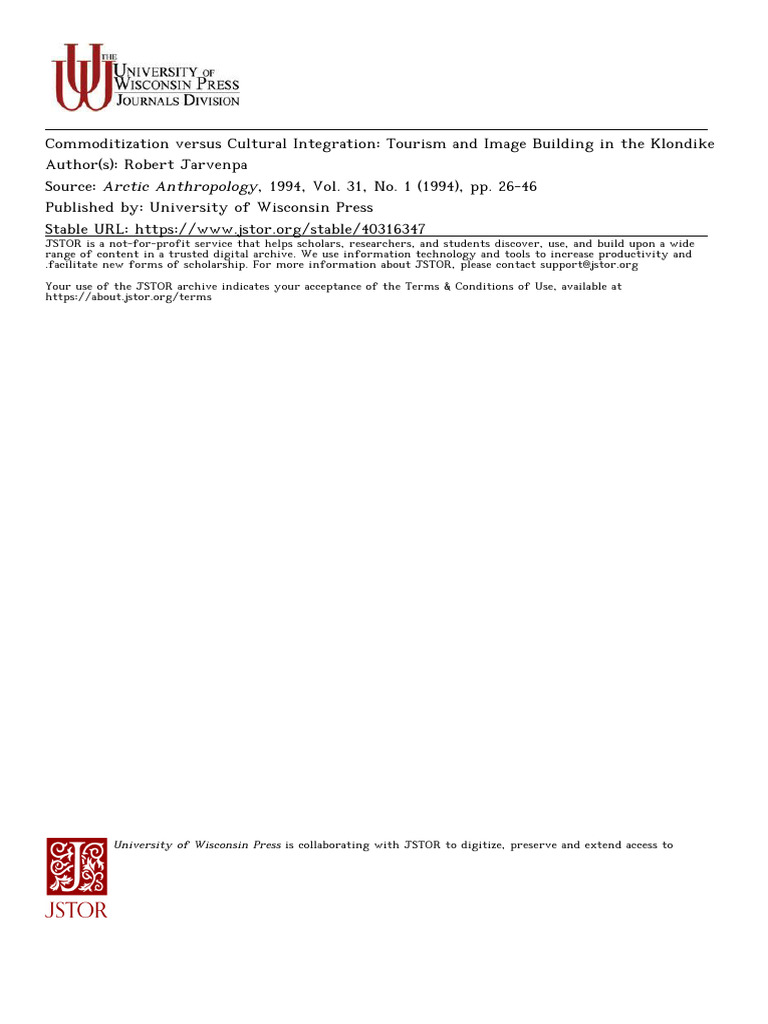 Commoditization Versus Cultural Integration Tourism and Image Building ...