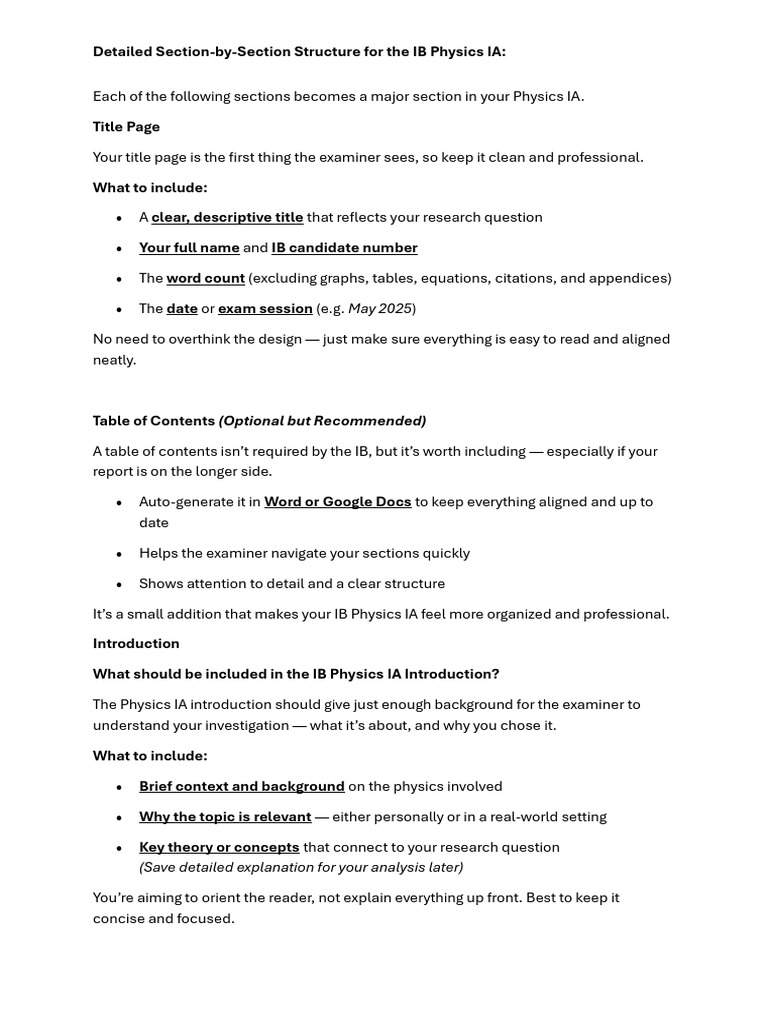 IB Physics IA Structure Guide | PDF | Experiment | Uncertainty