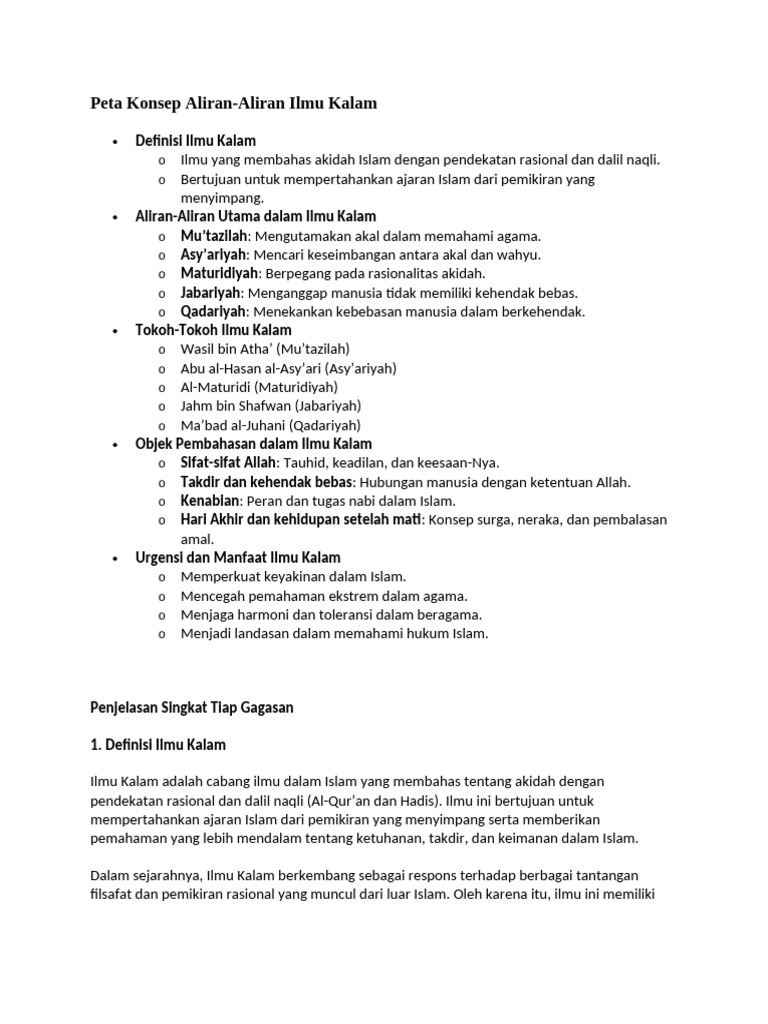 Peta Konsep Aliran Ilmu Kalam | PDF