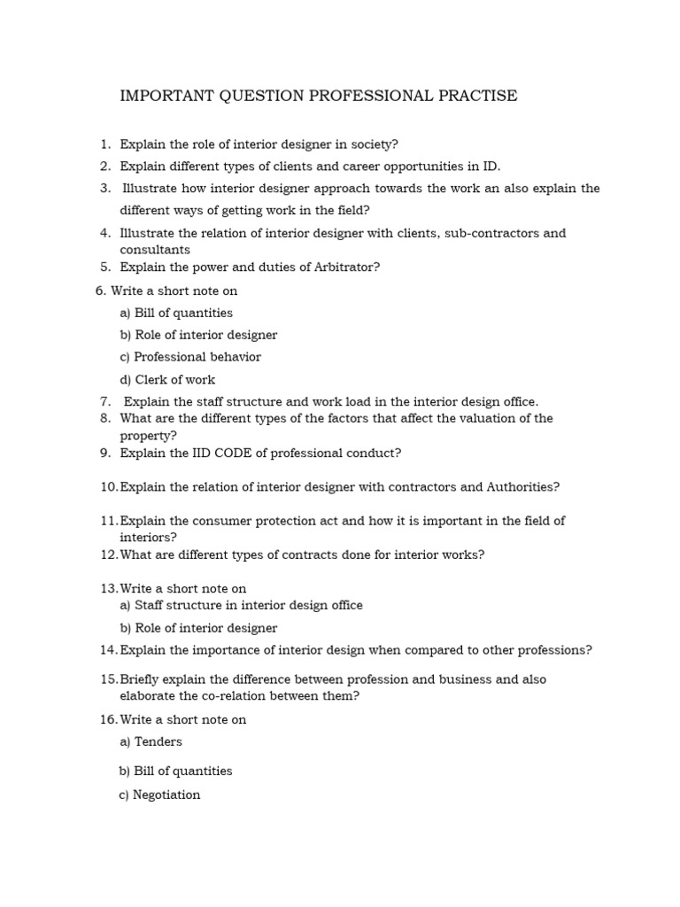 Professional Practise - Important Questions | PDF