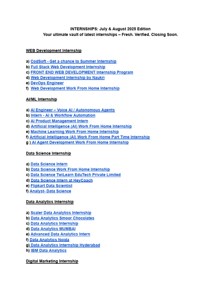 July-Aug 2025 Internship Opportunities | PDF