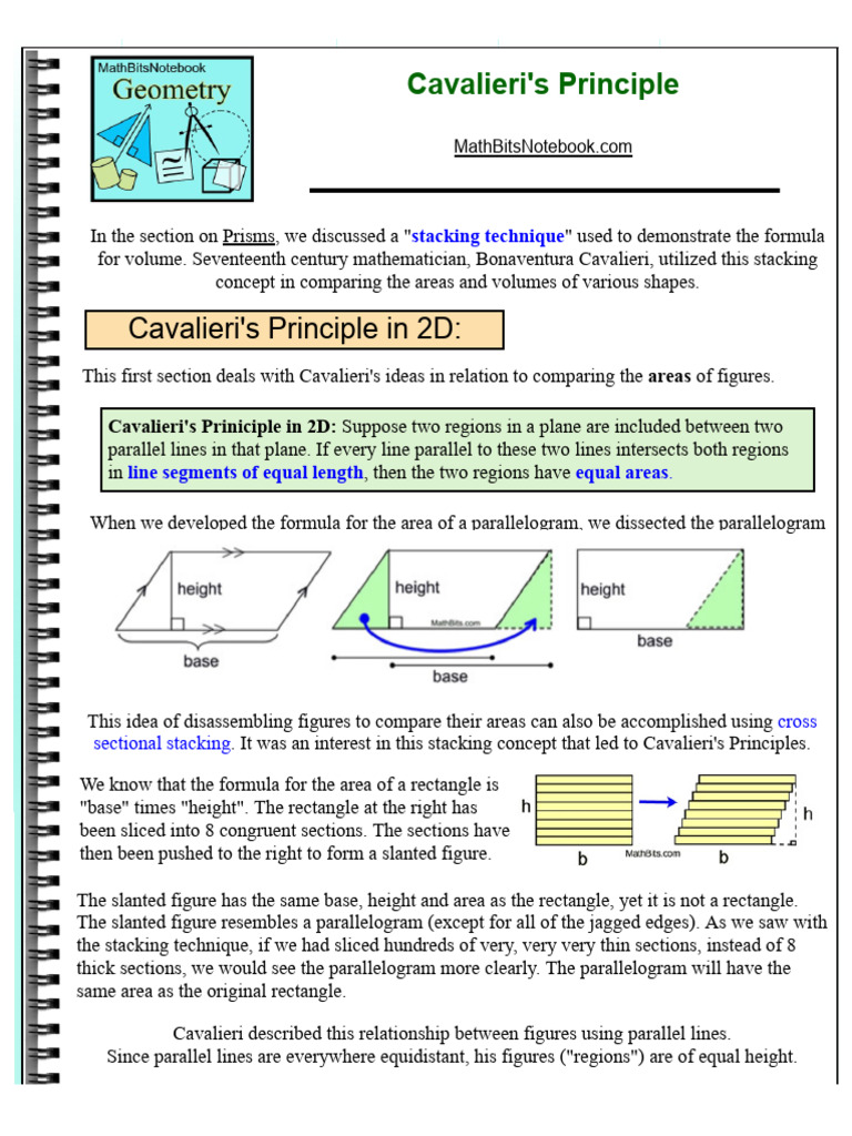 Cavalieri's Principle | PDF | Area | Rectangle